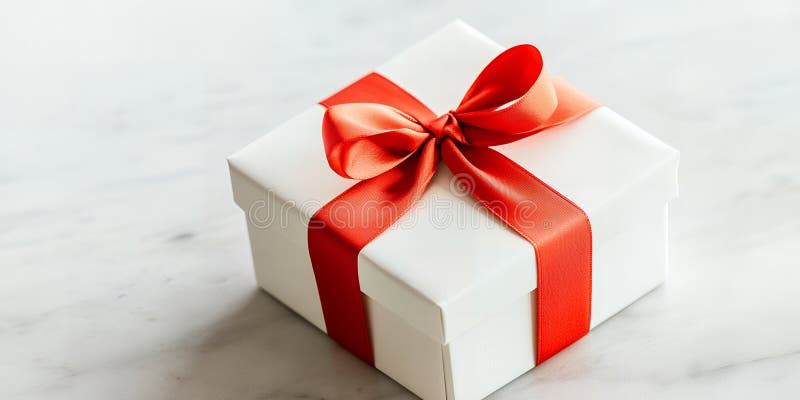 Elegant White Gift Box with Red Ribbon Bow Holiday Present Stock Image ...