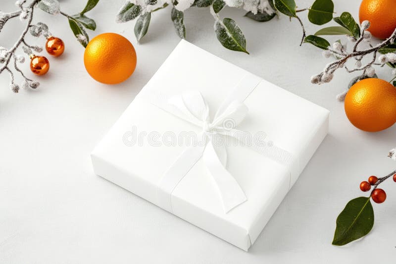 Elegant White Gift Box with Ribbon Amidst Festive Pine Cones and ...