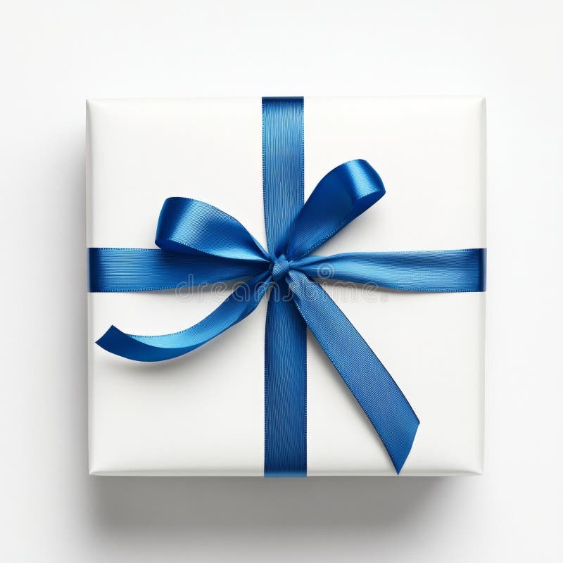 Elegant White Gift Box Shiny Blue Ribbon Bow Plain Background Stock ...