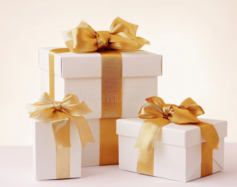 Elegant White Gift Boxes with Gold Ribbons High Quality Image Stock ...