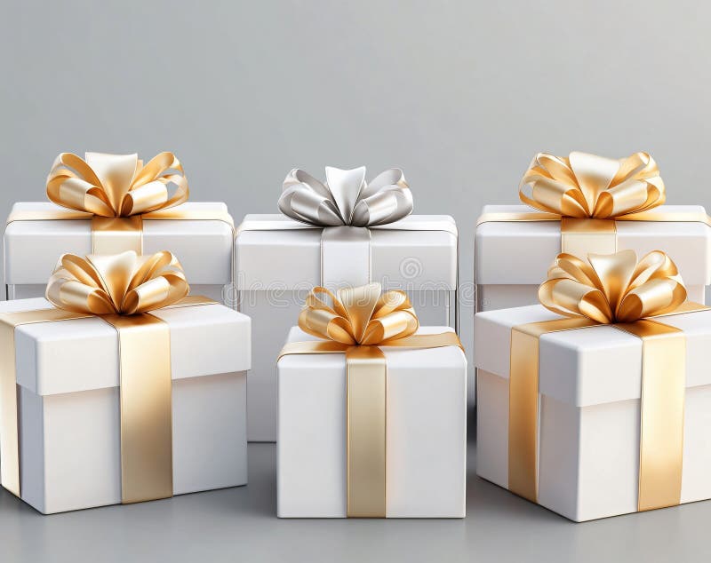 Elegant White Gift Boxes with Gold and Silver Bows High Quality Image ...
