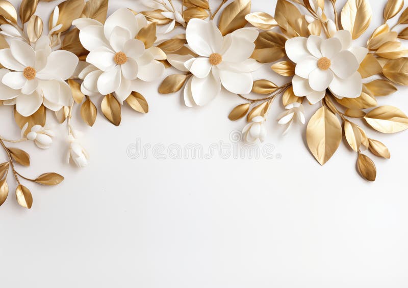 Elegant White and Gold Floral Arrangement on White Background Stock ...