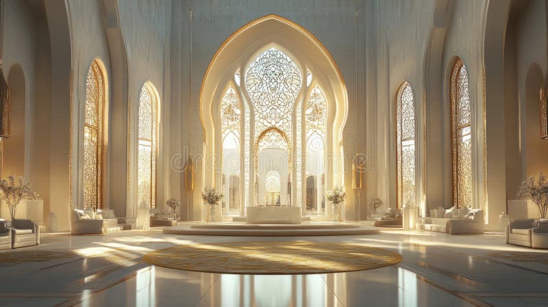 Elegant White Gold Mosque Interior Design Rendering Stock Illustration ...