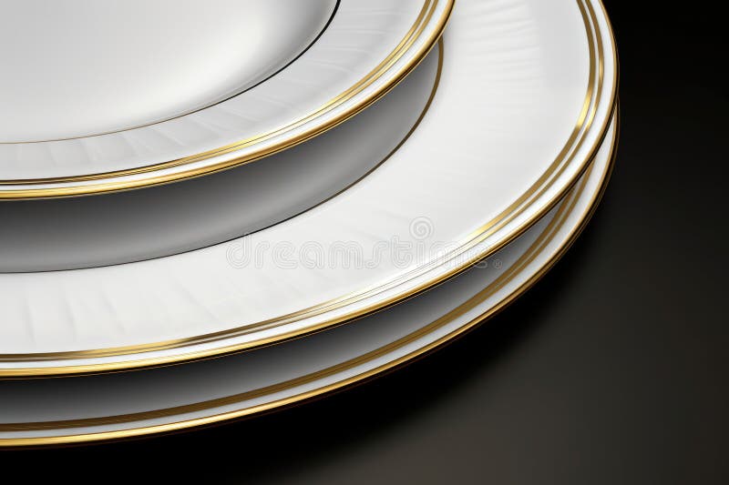 Elegant White and Gold Plates Arranged Neatly on a Table, Suitable for ...