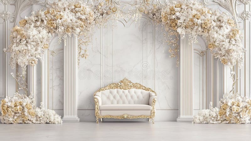 Elegant White and Gold Wedding Backdrop Stock Illustration ...