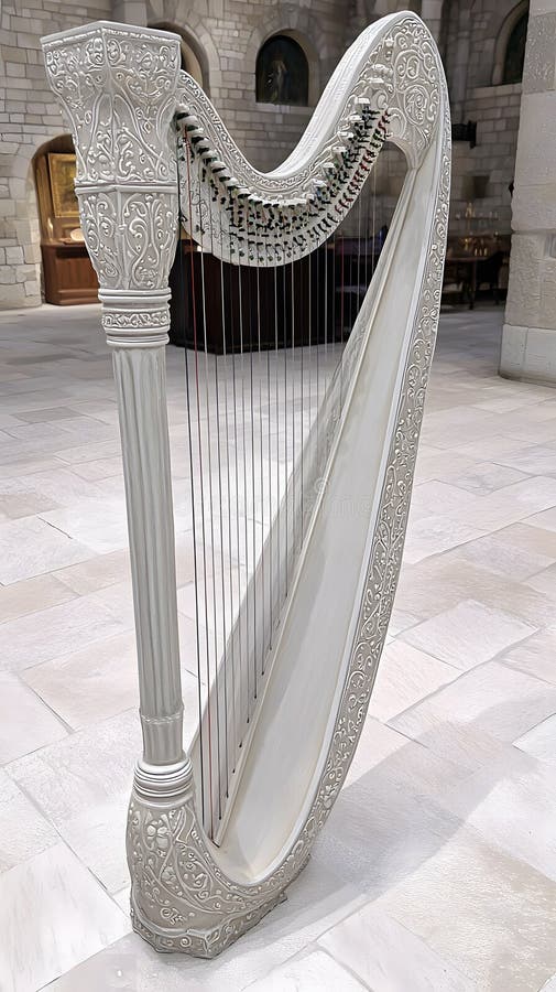 Elegant White Harp with Intricate Carvings Stock Illustration ...