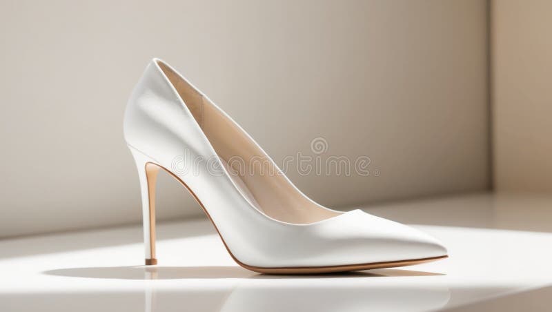 Elegant White High Heeled Shoe on Simple Background. Stock Photo ...