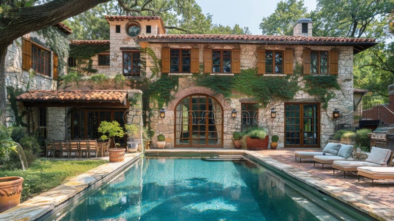 Elegant White House with Front Pool Stock Photo - Image of elegant ...