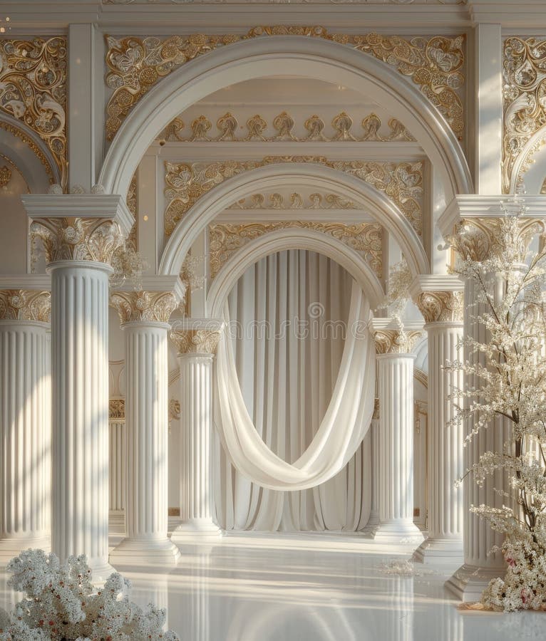 Elegant White Interior with Golden Details and Classical Architectural ...