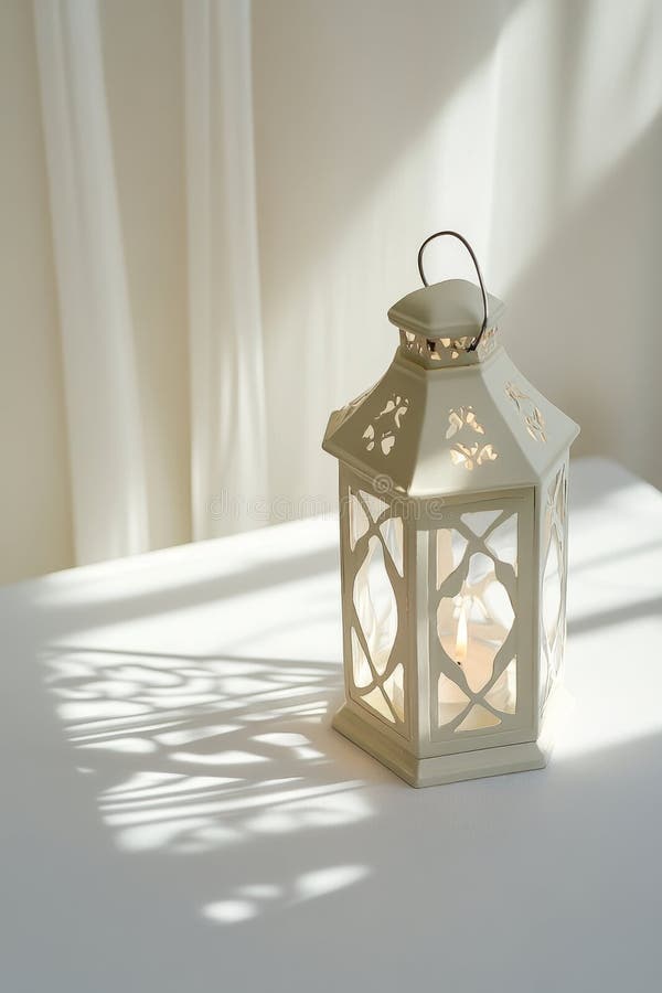 Elegant White Lantern Casting Intricate Shadows on a Sunlit Surface in ...