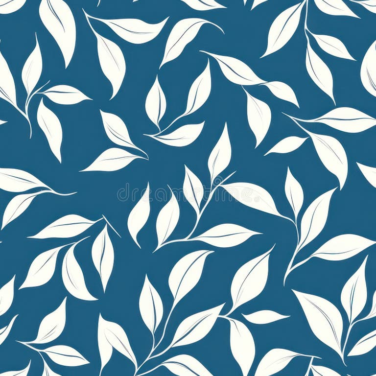 Elegant White Leaf Pattern on Deep Blue Background - Modern Botanical Design. Stock Photo ...