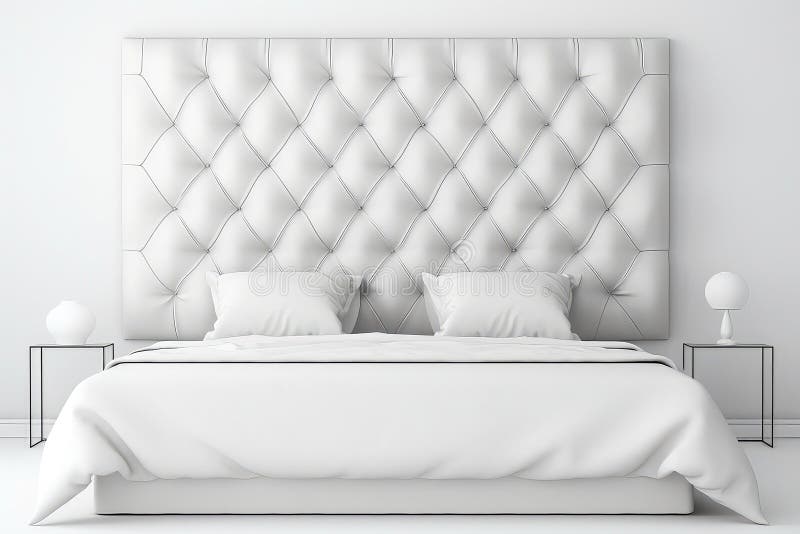 Elegant White Leather Headboard with Soft Quilted Bedding Stock ...