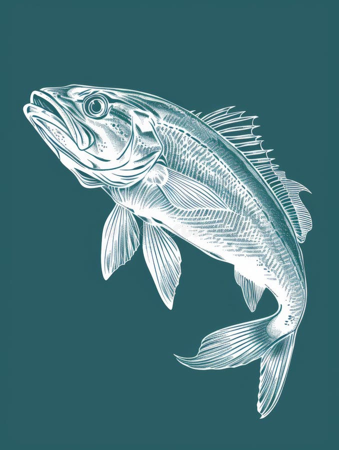 Elegant White Line Drawing of a Fish on a Deep Teal Gradient Background ...
