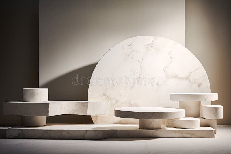 Elegant White Marble Objects Including Podium Cylinders and Tables ...
