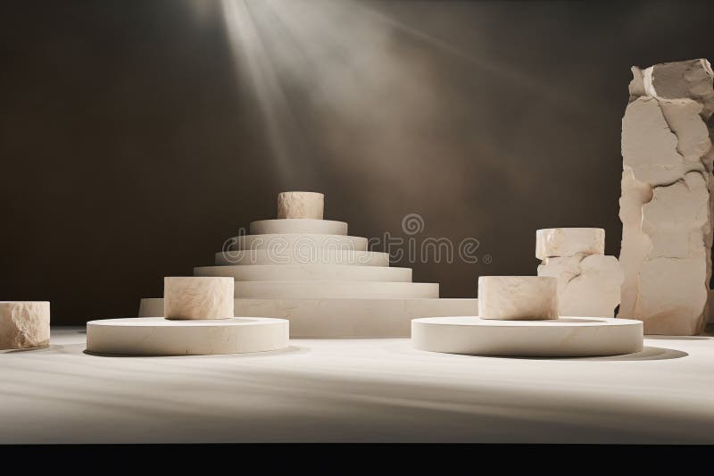 Elegant White Marble Objects Including Podium Cylinders and Tables ...