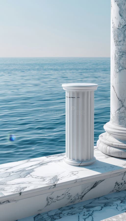 Elegant White Marble Podium by the Sea a Mesmerizing Viewpoint of ...