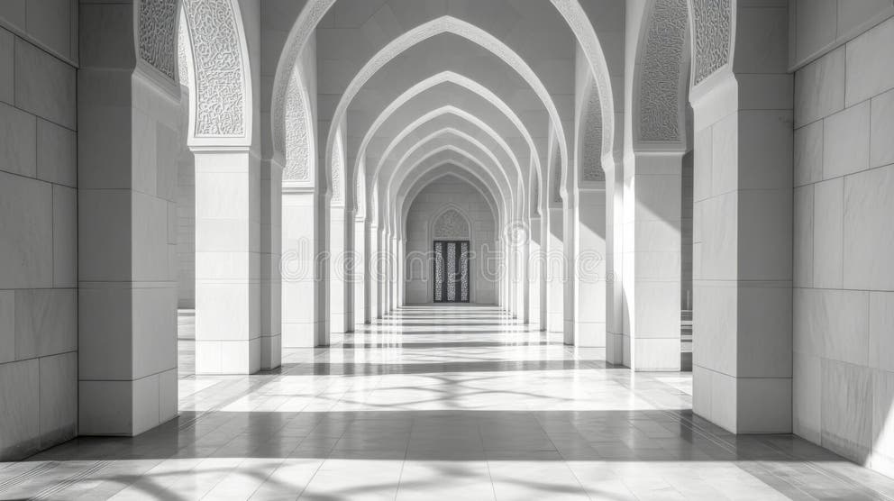 Elegant White Mosque Corridor Archway Design Stock Illustration ...