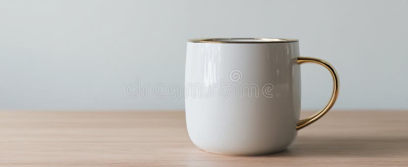 The Elegant White Mug with Gold Rim on a Wooden Table Surface..AI ...
