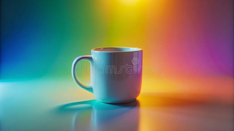 Elegant White Mug Under Vibrant Sunlight a Minimalist Rainbow Gradient ...