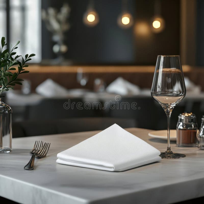 Elegant White Napkin on Marble Table Setting Stock Illustration ...