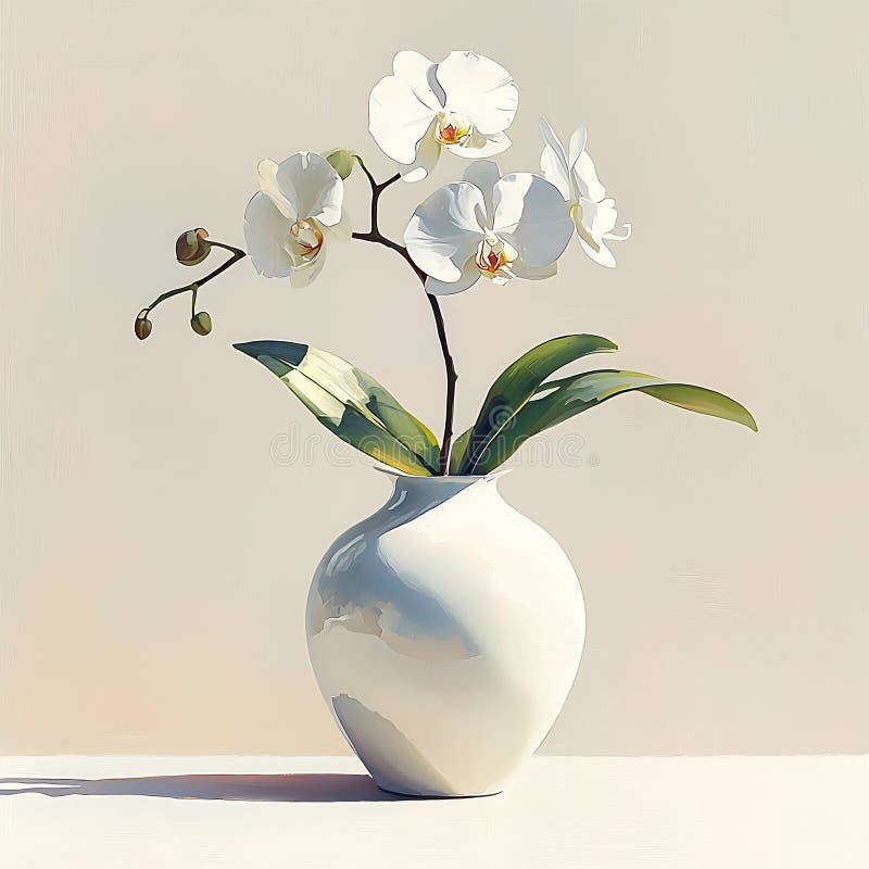 Elegant White Orchids in a Modern Ceramic Vase Stock Illustration ...