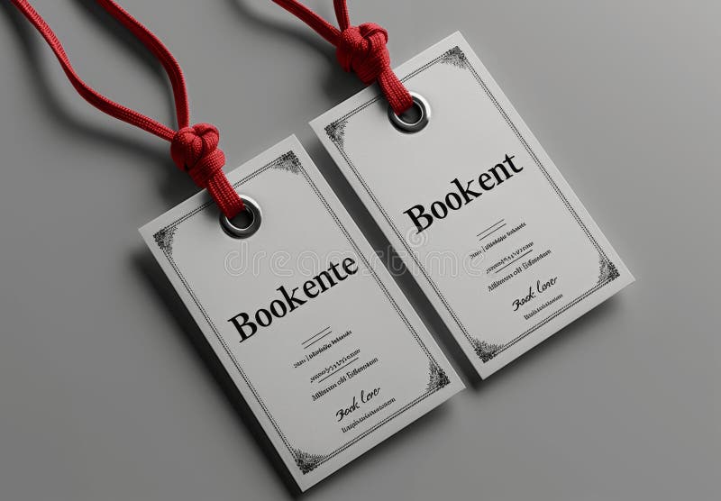 Elegant White Paper Bookmarks with Red String Hangers Mockup Stock ...