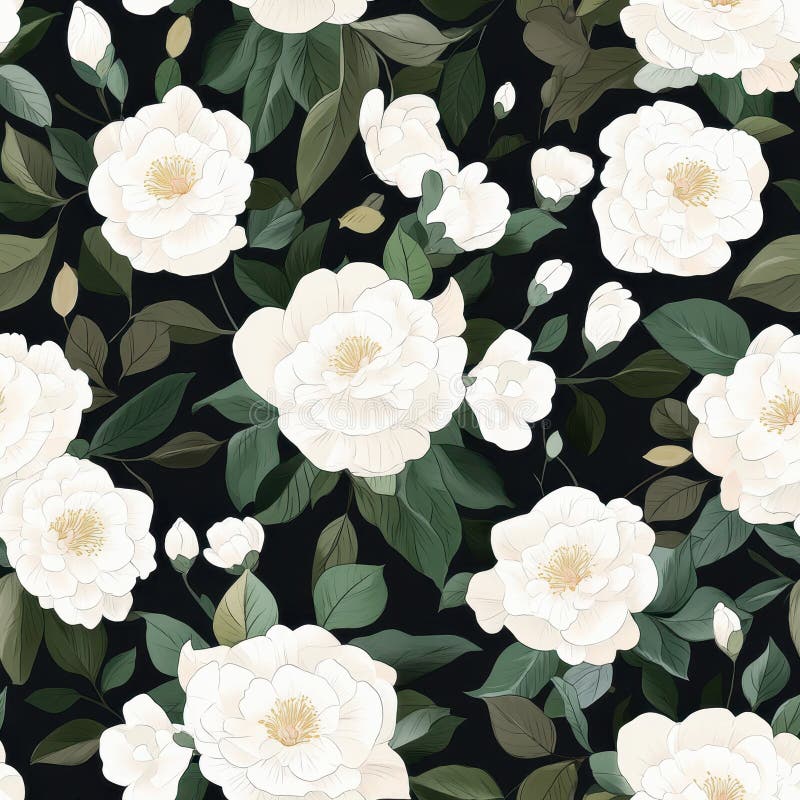 Elegant White Peonies on Dark Background - Botanical Floral Pattern ...