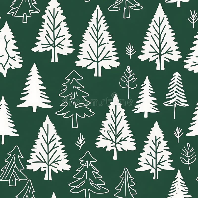 Elegant White Pine Trees on Dark Green Seamless Pattern for Festive ...