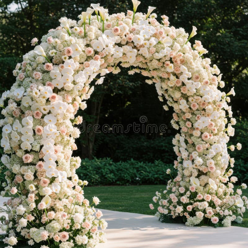 Elegant White and Pink Floral Wedding Arch Stock Illustration ...