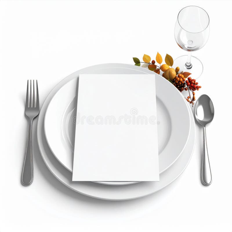 Elegant White Place Setting with Blank Menu Card Stock Illustration ...