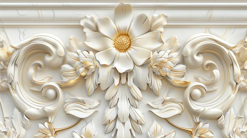Elegant White Plaster Panel with a Floral Pattern, Plasterwork. Stock ...