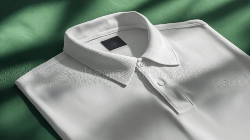 Elegant White Polo Shirt on Green Fabric Background with Subtle ...