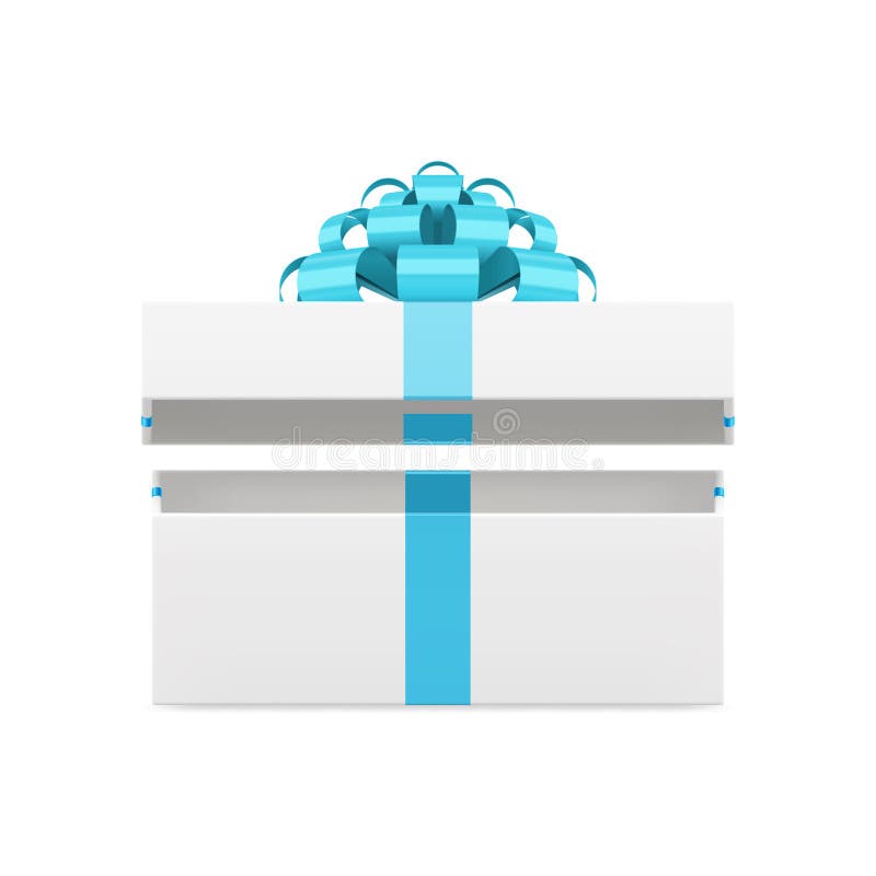 Elegant White Rectangular Gift Box with Open Lid and Blue Bow Ribbon 3d ...