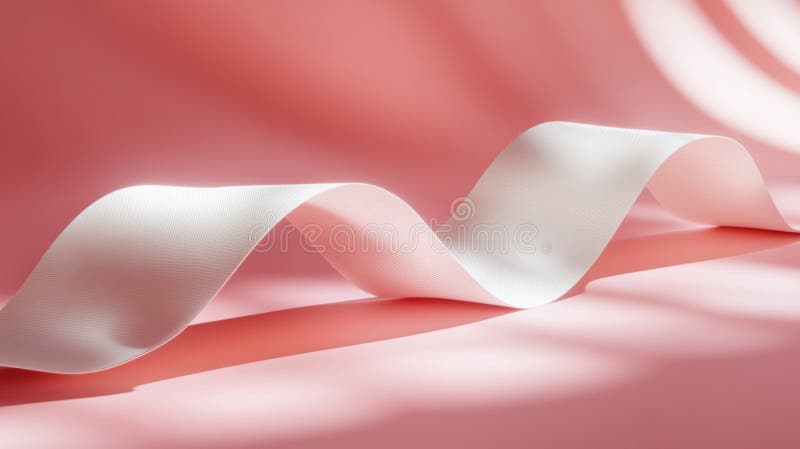Elegant White Ribbon Curving on Pastel Pink Backdrop with Soft Shadows ...