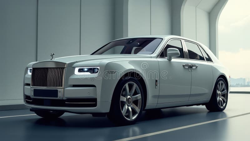 Elegant White Rolls-Royce in Modern Architectural Setting Stock ...