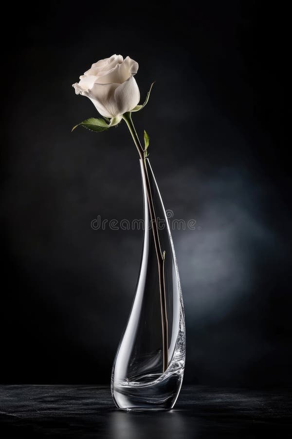 Elegant White Rose in a Curved Glass Vase with Dramatic Lighting Stock ...