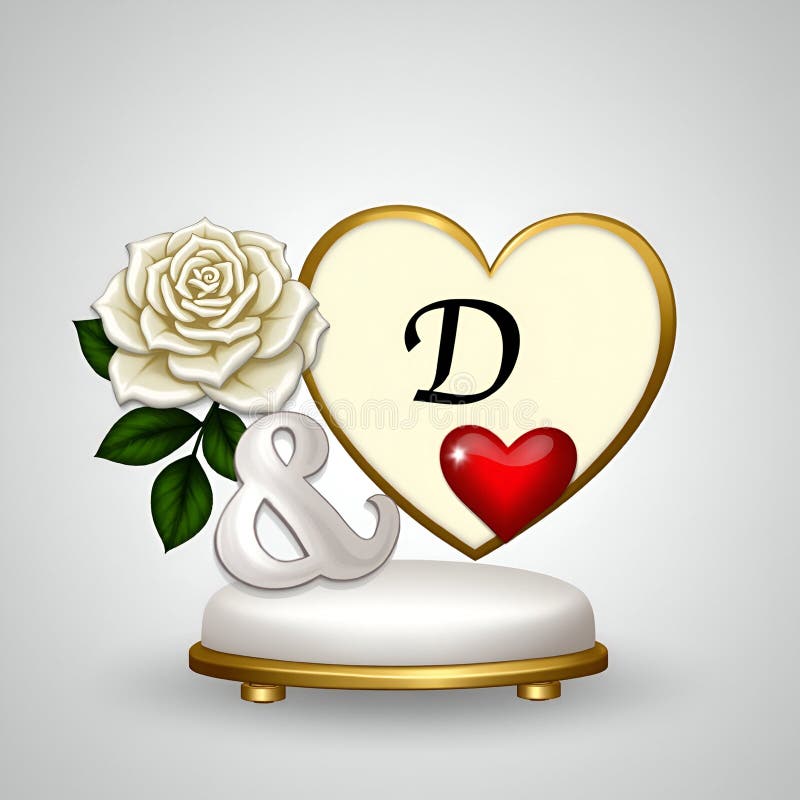 Elegant White Rose with Gold Heart and Letter D Design Stock ...