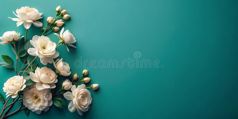 Elegant White Roses Arranged on Teal Background for Invitation Design ...