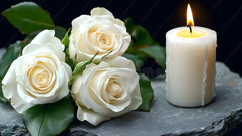Elegant White Roses and Candle Composition Stock Illustration ...