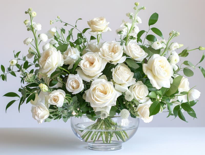 Elegant White Roses In A Glass Vase Stock Illustration Illustration