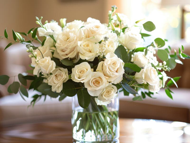 Elegant White Roses in a Glass Vase Stock Illustration - Illustration ...