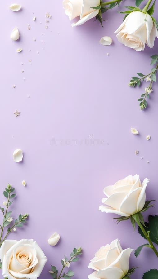 Elegant White Roses on Lavender Backdrop Perfect for Weddings Stock ...