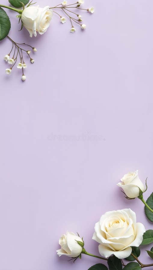 Elegant White Roses on Lavender Backdrop Perfect for Weddings Stock ...