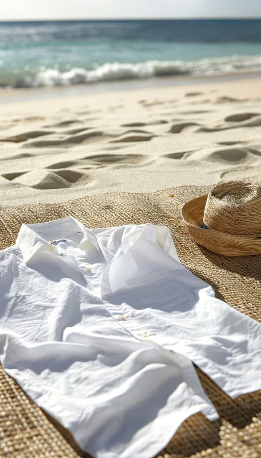 Elegant White Shirt on Stylish Mat a Beachside Display Highlighting ...