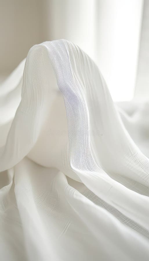 Elegant White Silk Draped Curtain, Fabric Textured Soft Abstract Shape ...