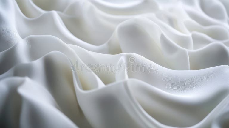 Elegant White Silk Fabric Featuring a Delicate Wave Pattern for ...