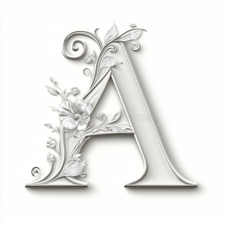 Elegant White and Silver Letter "a" with Floral Design Stock ...