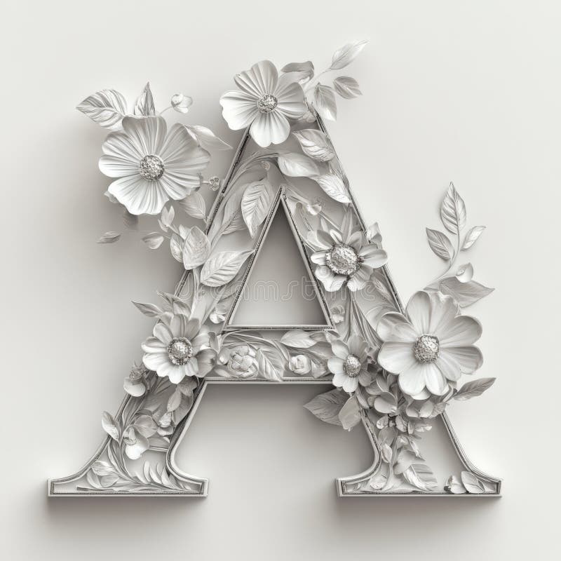 Elegant White and Silver Letter "a" with Floral Design Stock ...