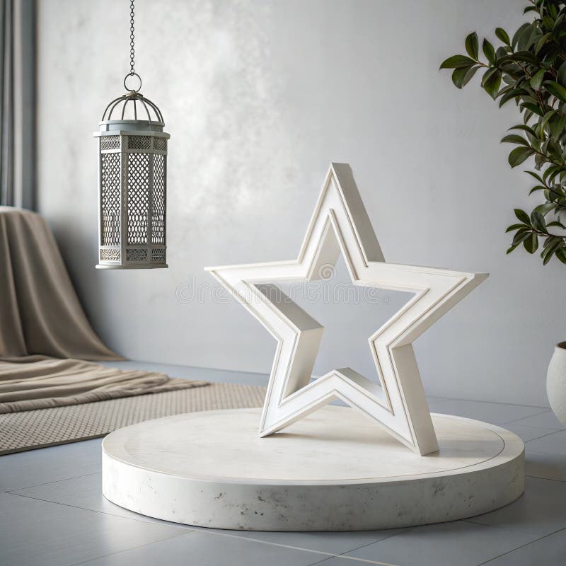 Elegant White Star Display Platform with Hanging Lantern Stock ...