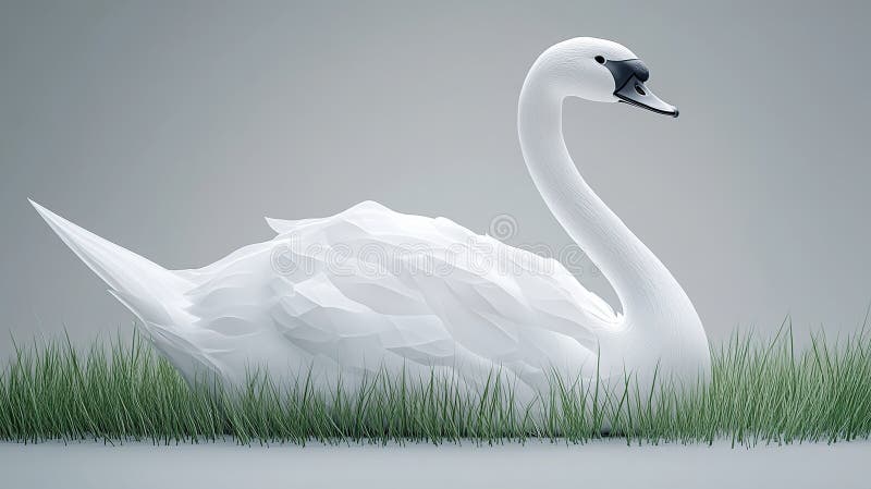 Elegant White Swan in Grass Stock Illustration - Illustration of ...